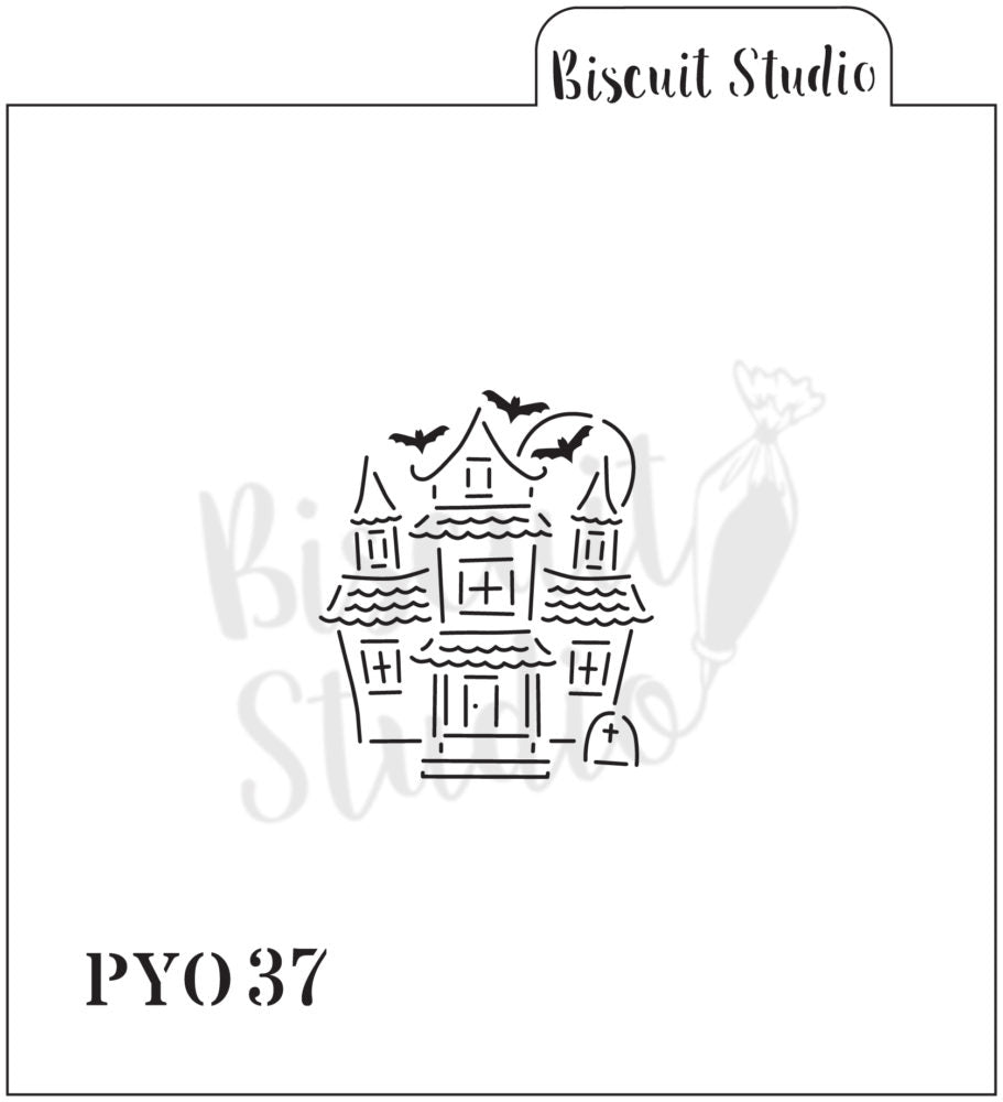 PYO Haunted house cookie stencil – biscuit studio